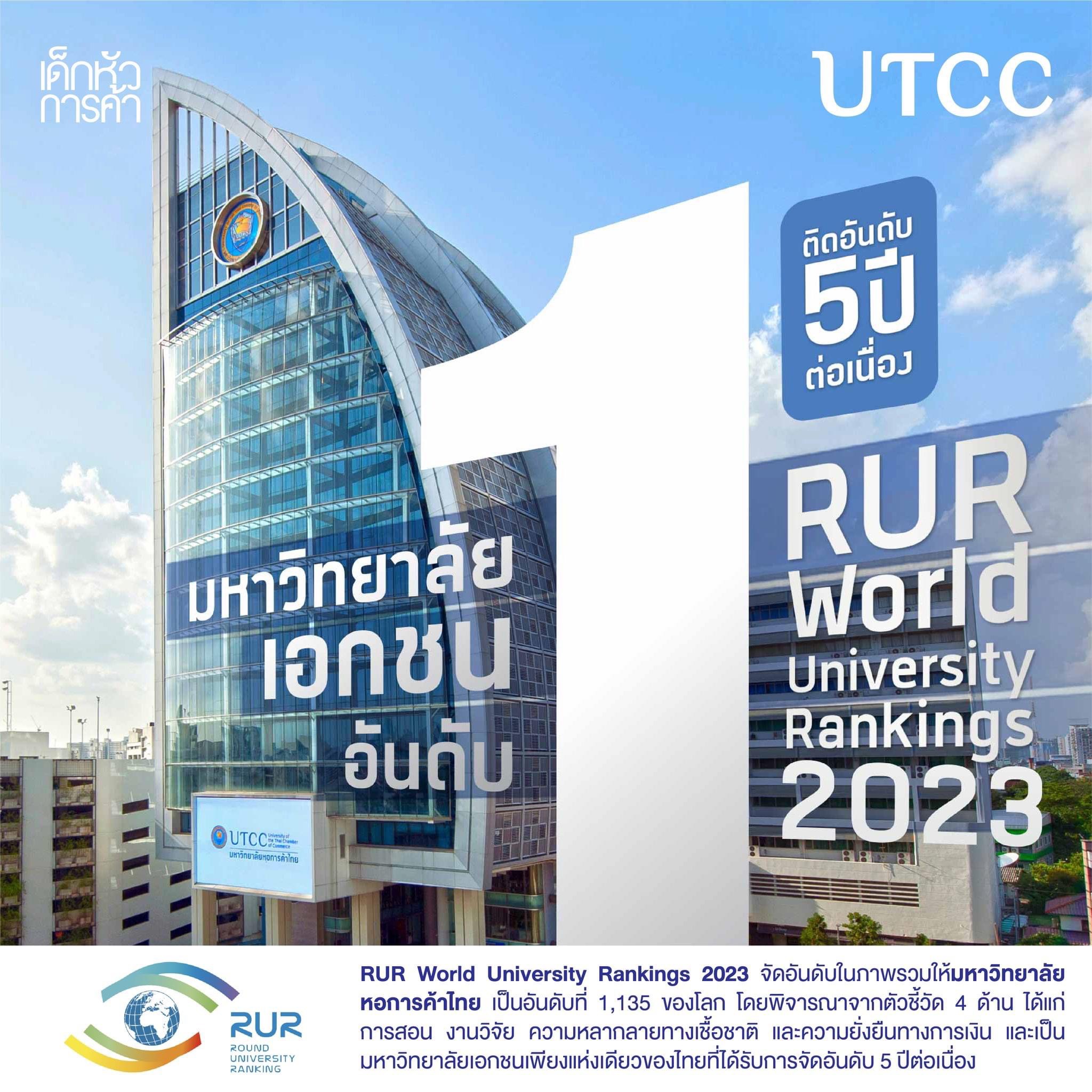 UTCC มหาวิทยาลัยเอกชนหนึ่งเดียวที่ติดอันดับ RUR RUR World University Rankings ต่อเนื่อง 5 ปี ...