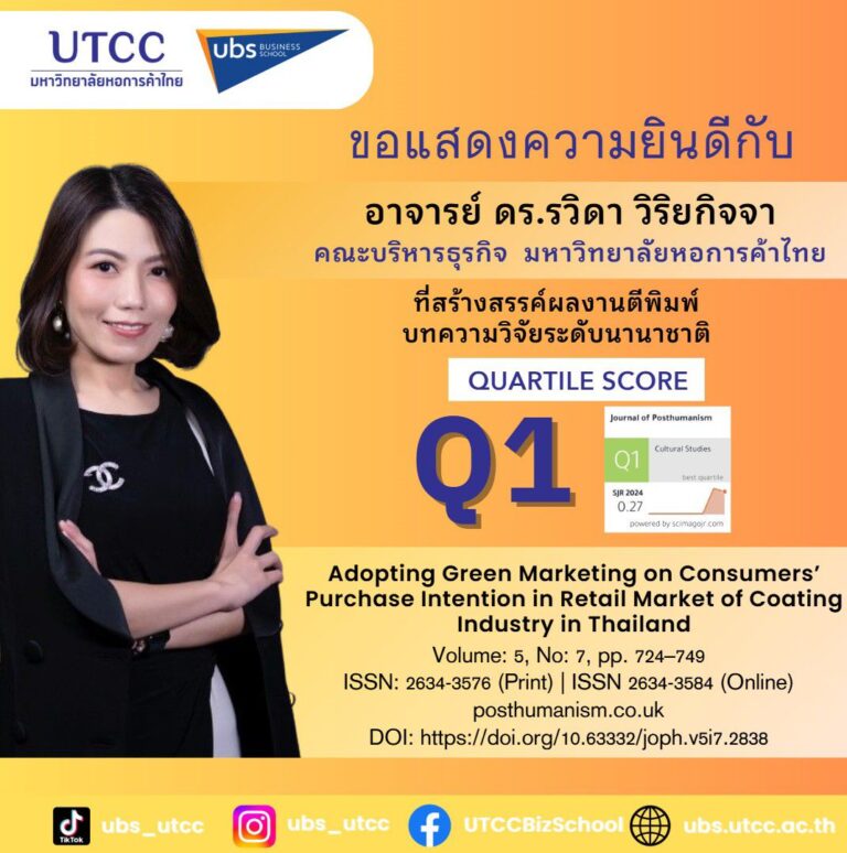 ขอแสดงความยินดีกับอาจารย์ ดร.รวิดา วิริยกิจจา คณบดีคณะบริหารธุรกิจ สามารถตีพิมพ์วารสารระดับ ...